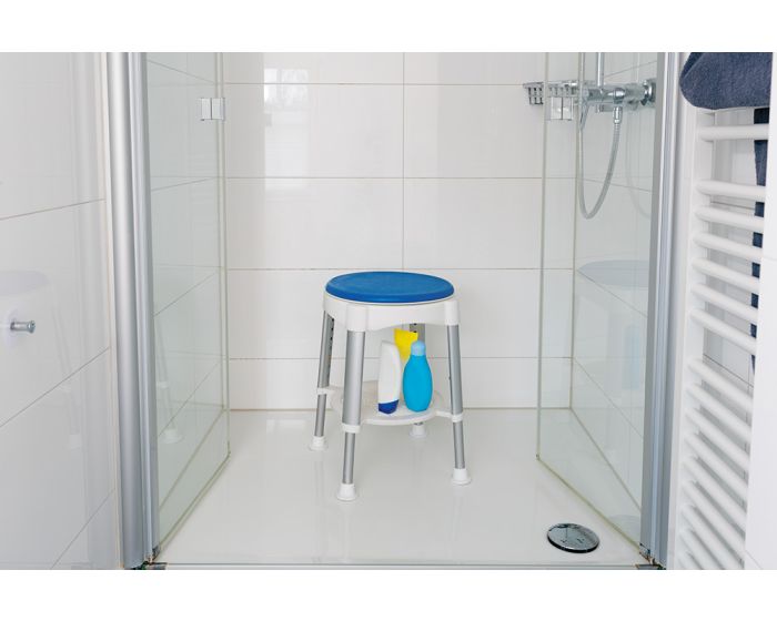 Duschhocker mit Soft-Drehsitz und Ablage